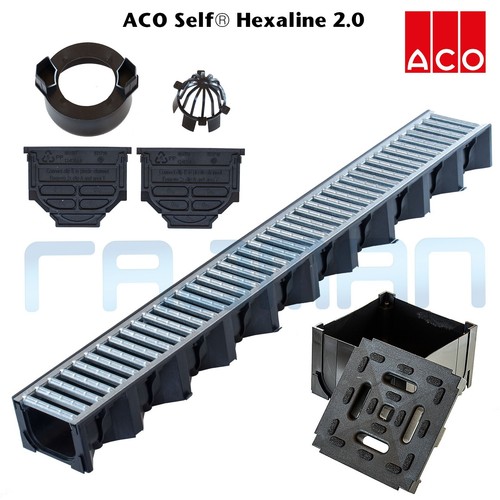 ACO Hexaline 2.0 Entwässerungsrinne mit Stegrost aus verzinktem Stahl L=100 cm | eBay