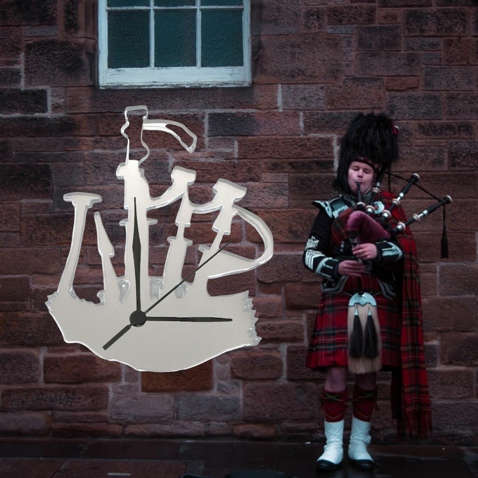 Bagpipes Shaped Silent Tick Acrylic Clocks - Many Colours, Bespoke Made ...