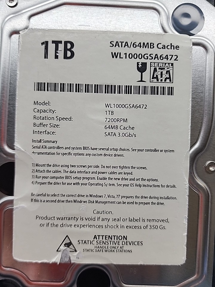 WL 1TB 7200RPM 64MB Cache SATA 3Gb/s 3.5" Internal Hard Drive | eBay