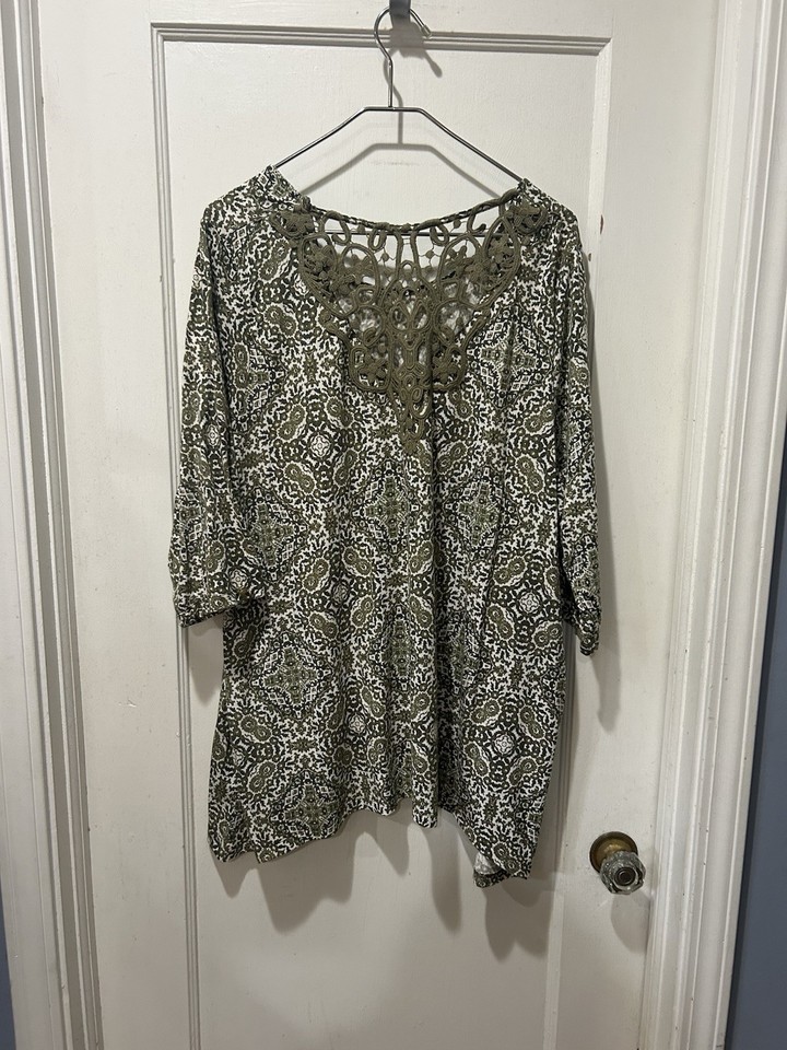 Catherine’s 1X Olive Green Pattern Knit Popover Top | eBay