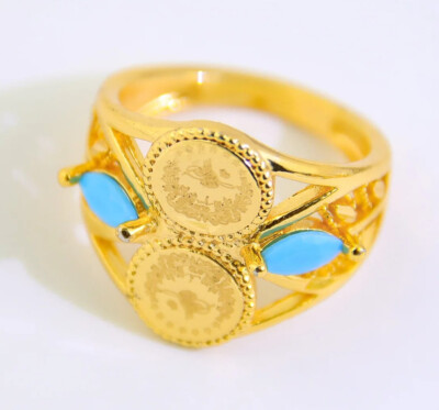 18k Gold Plated Turkish Coin Gold Wedding Ring Dubai Style Party Or ...