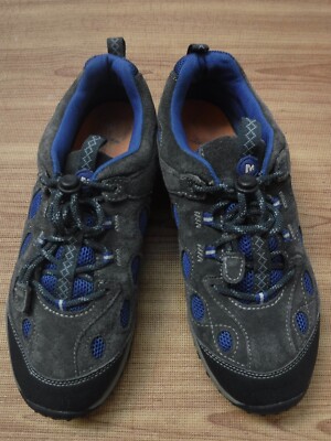 Merrell Non-Marking Sole Gray Leather Upper Blue Mesh Hiking Shoes ~Men ...