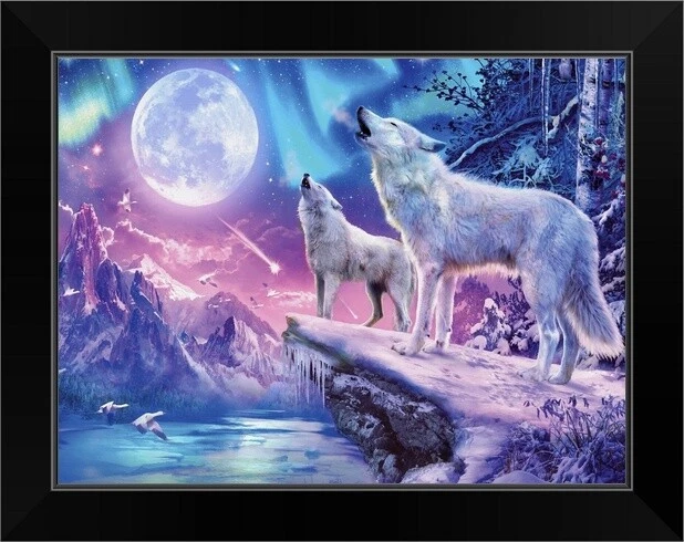 Two Wolves Howling At The Moon
