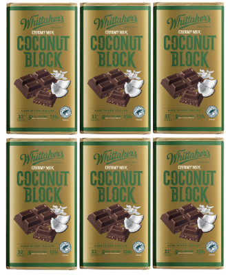 916211 6 X 250G BLOCK WHITTAKERS COCONUT BLOCK CREAMY MILK CHOCOLATE NZ ...
