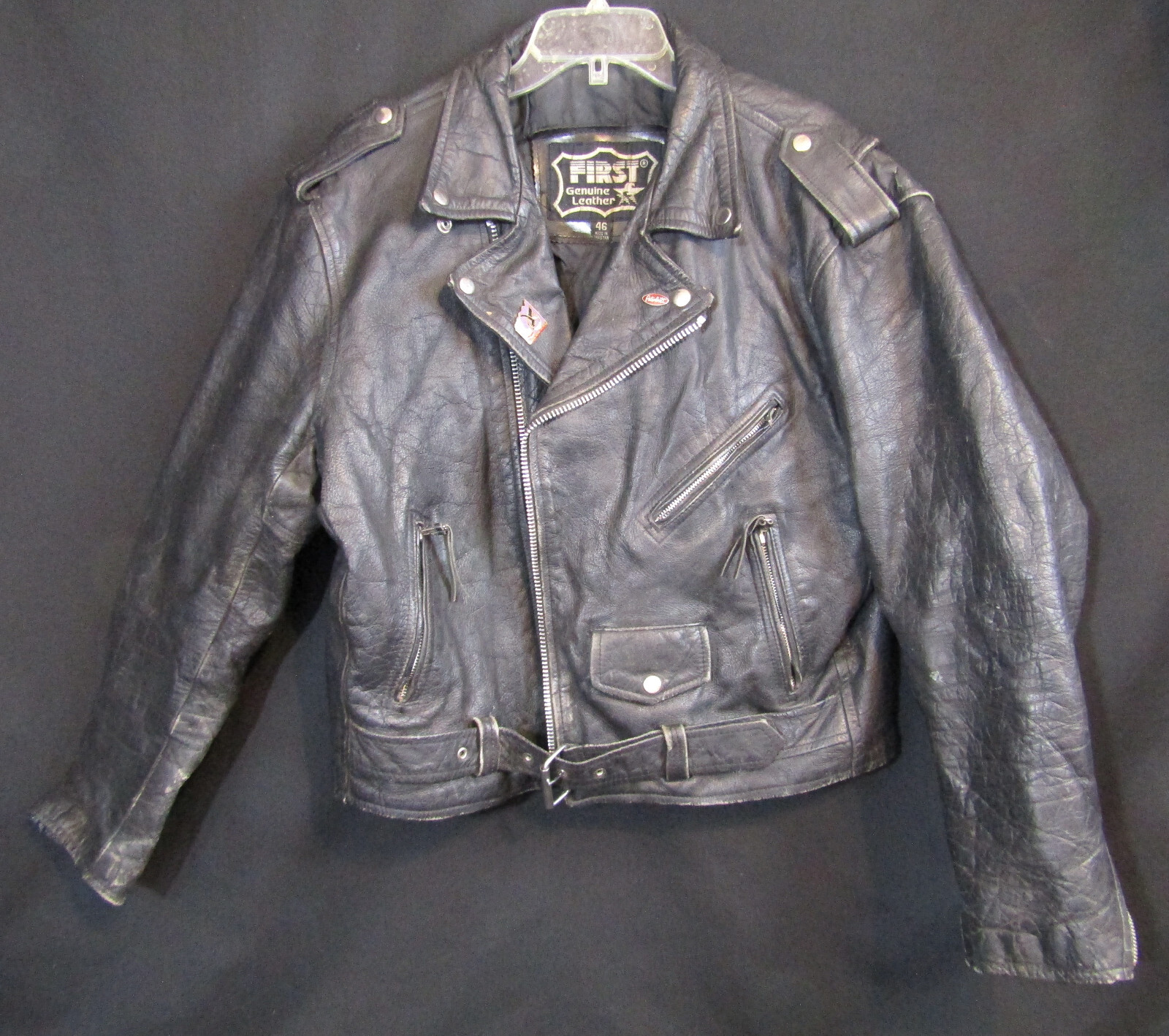 VINTAGE FIRST LEATHER JACKET AMERICAN FLAG EAGLE "LIV… - Gem