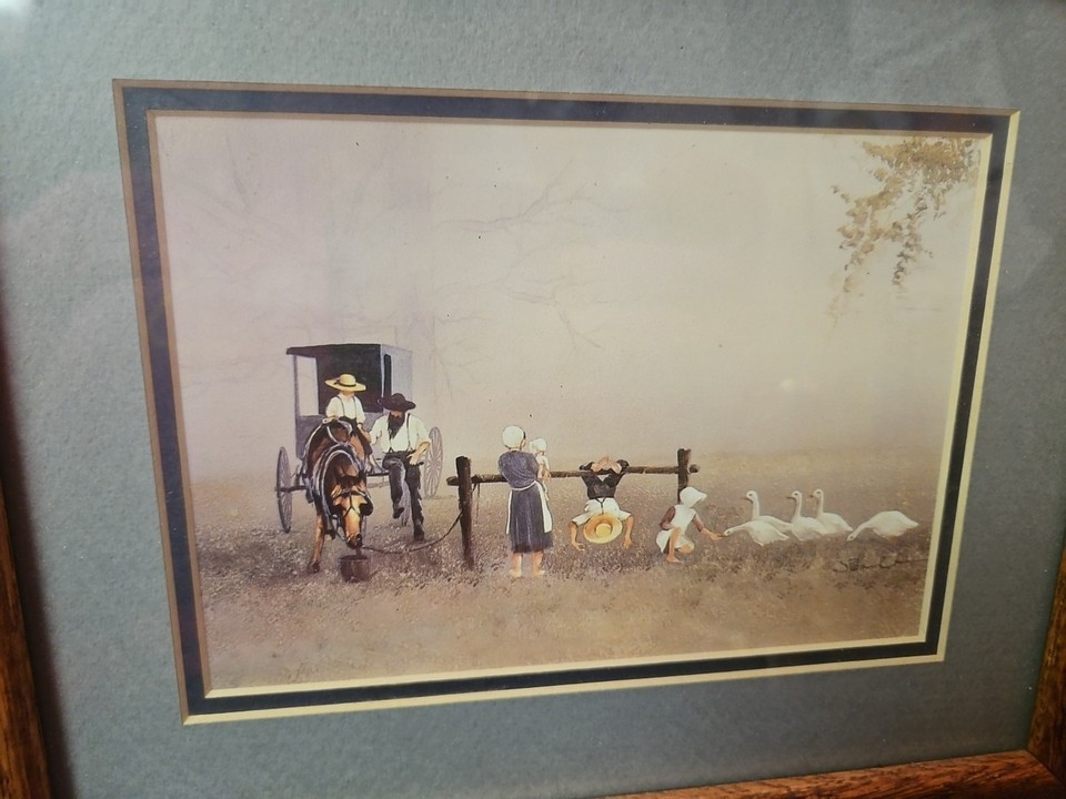 3 Steve Polomchak Prints Amish buggies, family, kids & swans 10 3/8" X ...