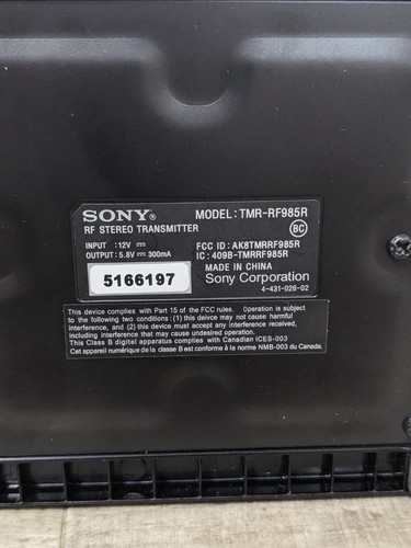 Sony TMR-RF985R Wireless Headphone Transmitter Base w/Power Chord | eBay