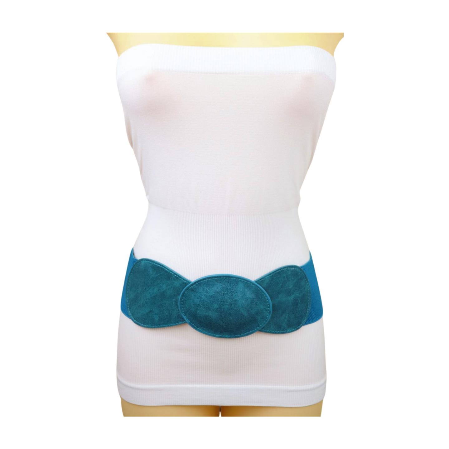 Women Turquoise Blue Elastic Fashion Belt Hip High Waist Oval Buckle ...