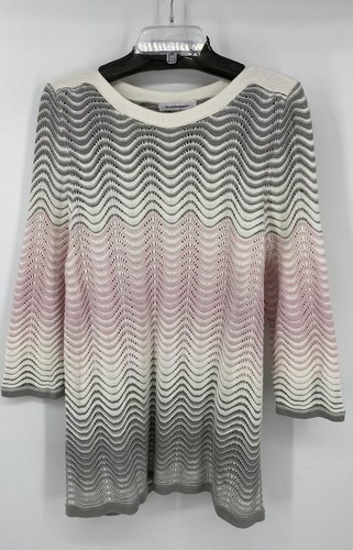 Allison Daley Pink Gray White XL Pullover Sweater Knit Crochet Sparkly ...