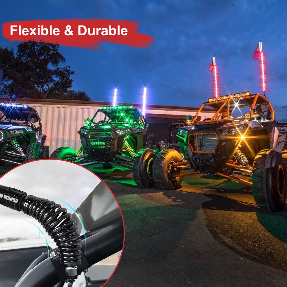 Polaris RZR UTV ATV LED Whip Light Spring Base Flag Pole Mount Quick ...