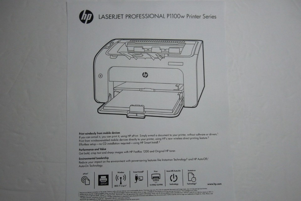 HP LaserJet Pro P1102w Printer Black USB Wireless 8MB 19ppm w/85A Toner ...