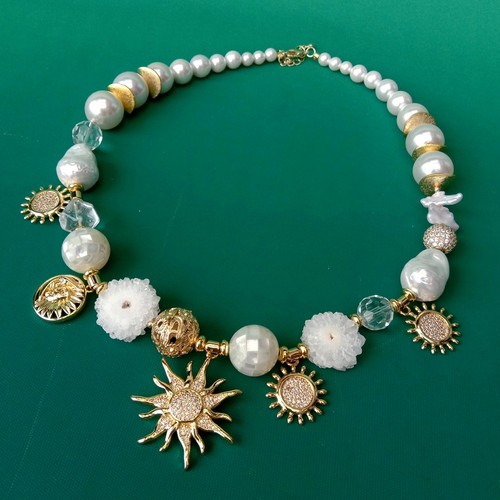 Biwa Pearl 16mm Sea Shell 20mm Quartz Slize Choker Necklace | eBay