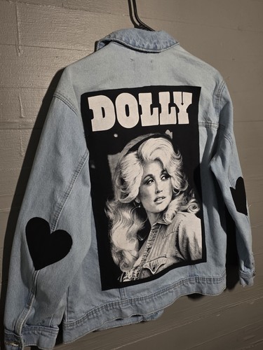 Dolly Parton Custom Denim Jacket With Heart Elbow Patches Size S/M | eBay