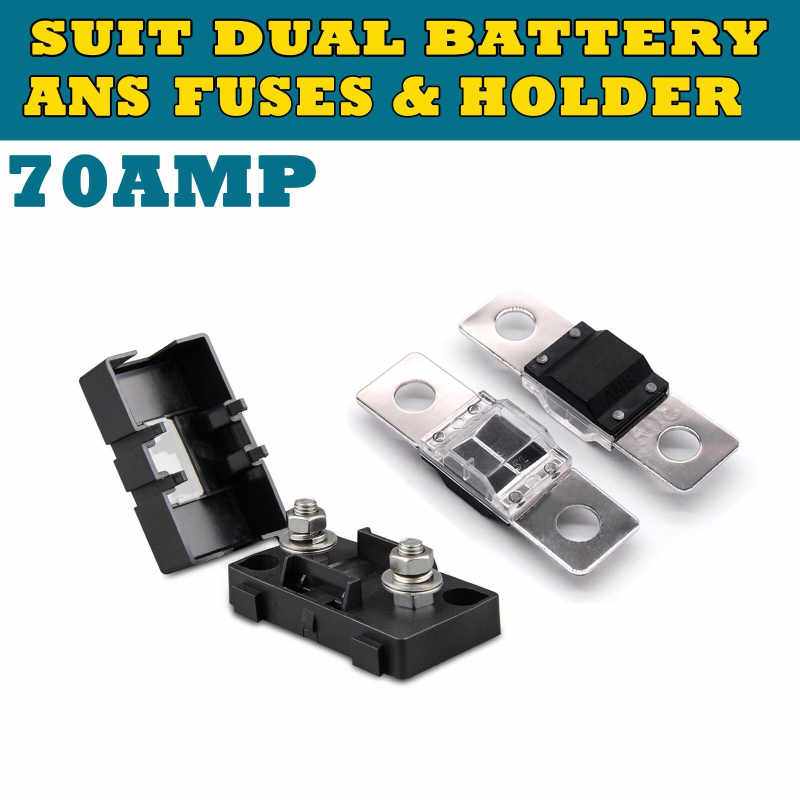 70A MIDI ANS FUSES HOLDERS SUIT DUAL BATTERY OR SOLAR 70AMP BOLT DOWN ...