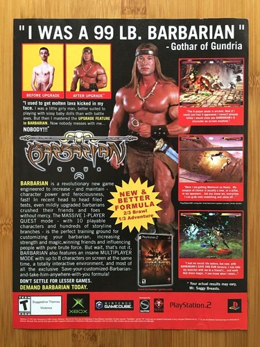 Barbarian PS2 Xbox Gamecube 2002 Vintage Print Ad/Poster Official Promo ...