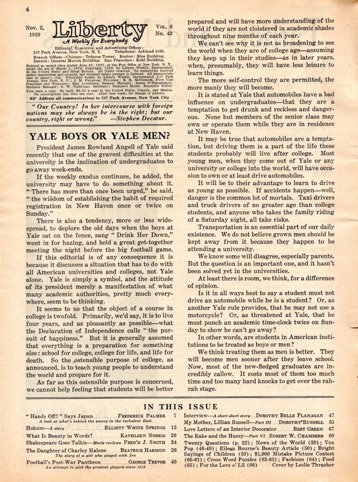 LIBERTY Nov 2 1929 MOVIES Lillian Russell CARTOONS Football WEEKLY ...