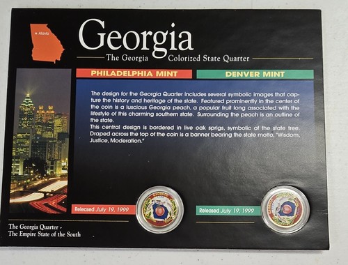Georgia Uncirculated Colorized State Quarters P & D Mint. w/ display ...
