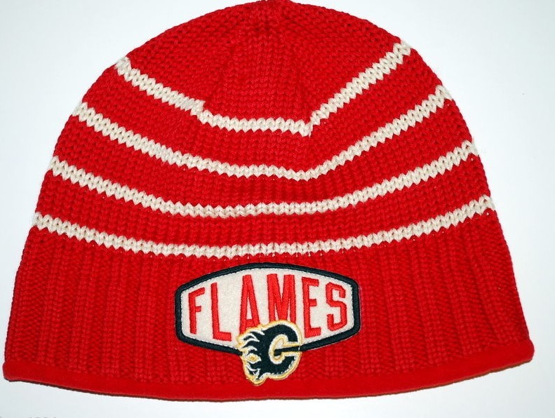 Calgary Flames - Reebok Retro NHL Striped Knit Hockey Hat Beanie Toque ...