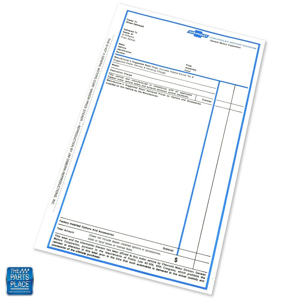 1968 Chevy Cars New Vehicle Retail Window Price Sticker DC0879 EA | eBay