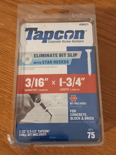 Tapcon Screws 75 Count 3/16x1-3/4 With Drill Bit And Driver Bit New | eBay