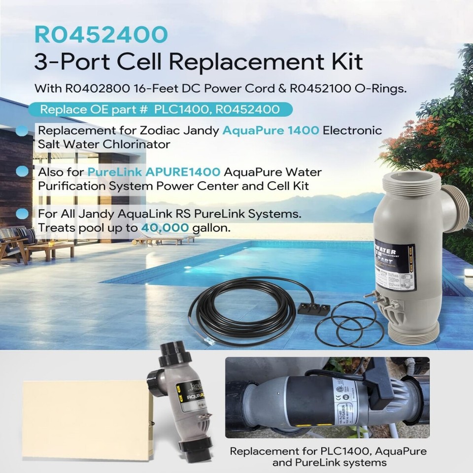 for Zodiac Jandy AquaPure Complete PLC1400 3-Port Salt Cell Replacement ...