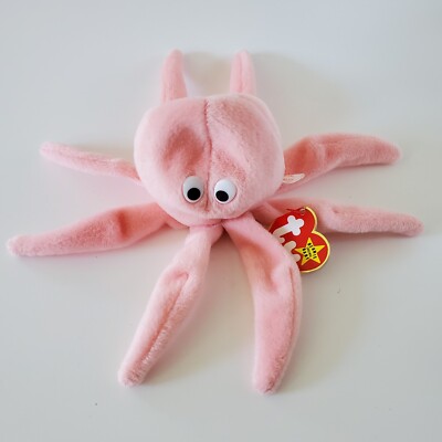 Ty Beanie Baby Inky the Octopus 7" Pink Beanbag Plush PVC Pellets 1993 ...
