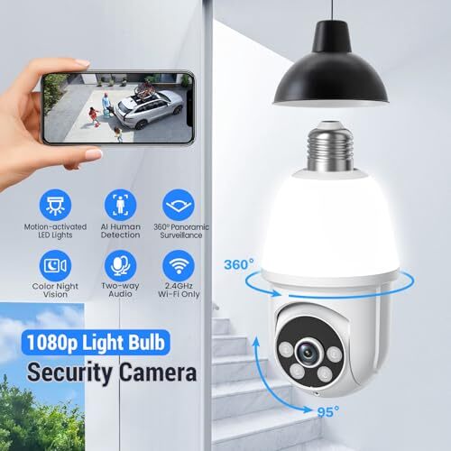 1080P Light Bulb Security Camera with Motion-Activated LED Lights 2 ...