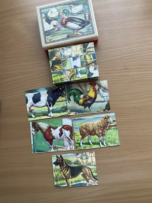 Vintage Wood Picture Cubes Puzzle Farm Animals W. German In Box | eBay