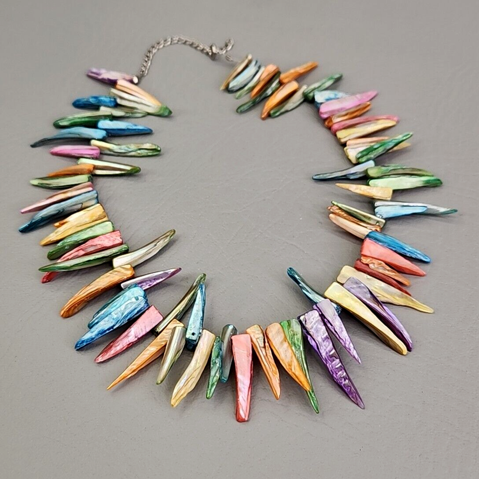 Shell Necklace Vtg Dyed Abalone MOP Bead Multicolor Spikes 16-18" | eBay