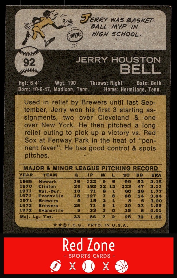 1973 Topps - #92 Jerry Bell EX+ | eBay