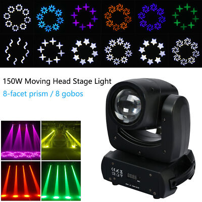150W 8 Facet Prism Gobo Moving Head Light Beam RGBW LED DMX Stage DJ ...
