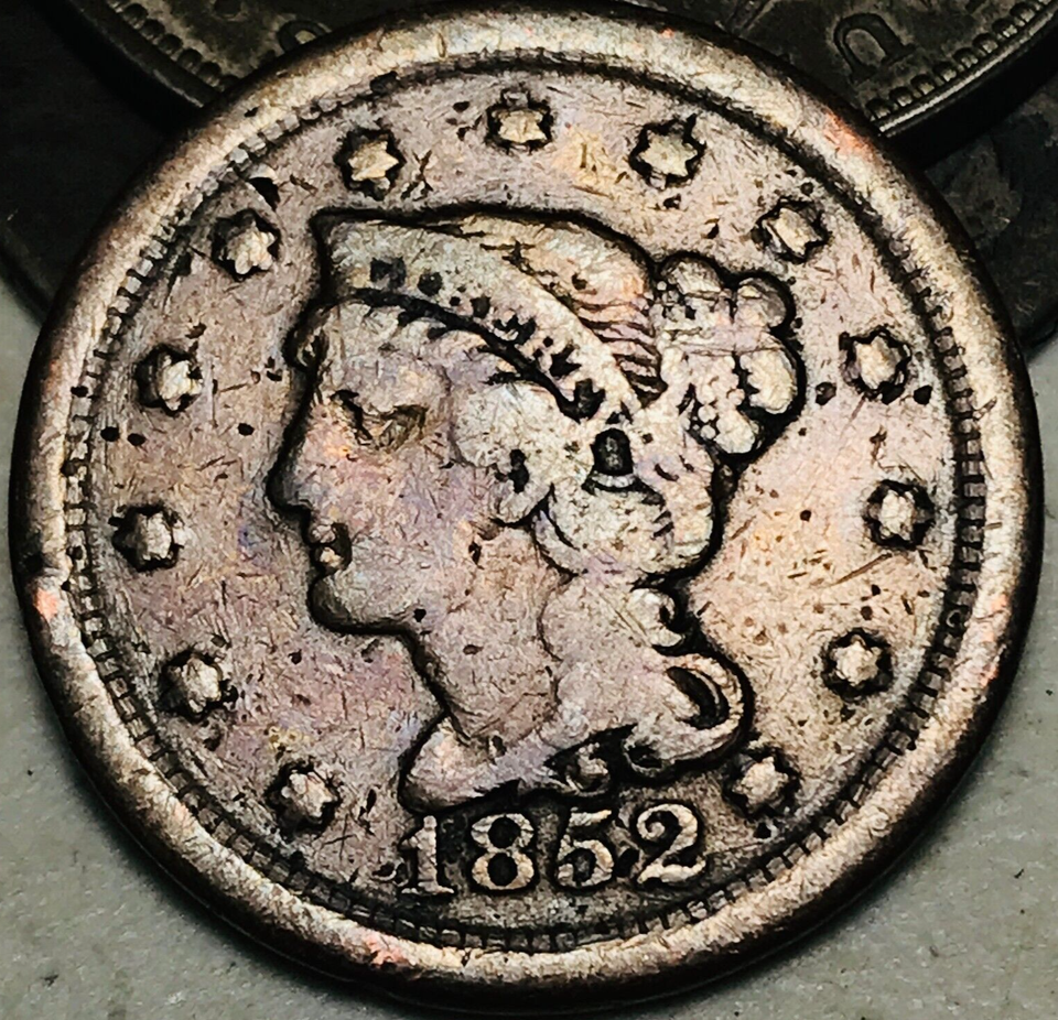 1852 Large Cent Matron Braided Hair 1C Ungraded US Copper Coin CC25582 ...