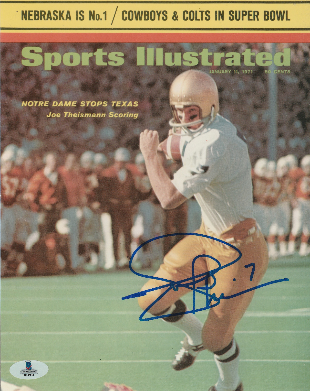 JOE THEISMANN SIGNED AUTO'D 8X10 PHOTO BECKETT BAS COA NOTRE DAME ...