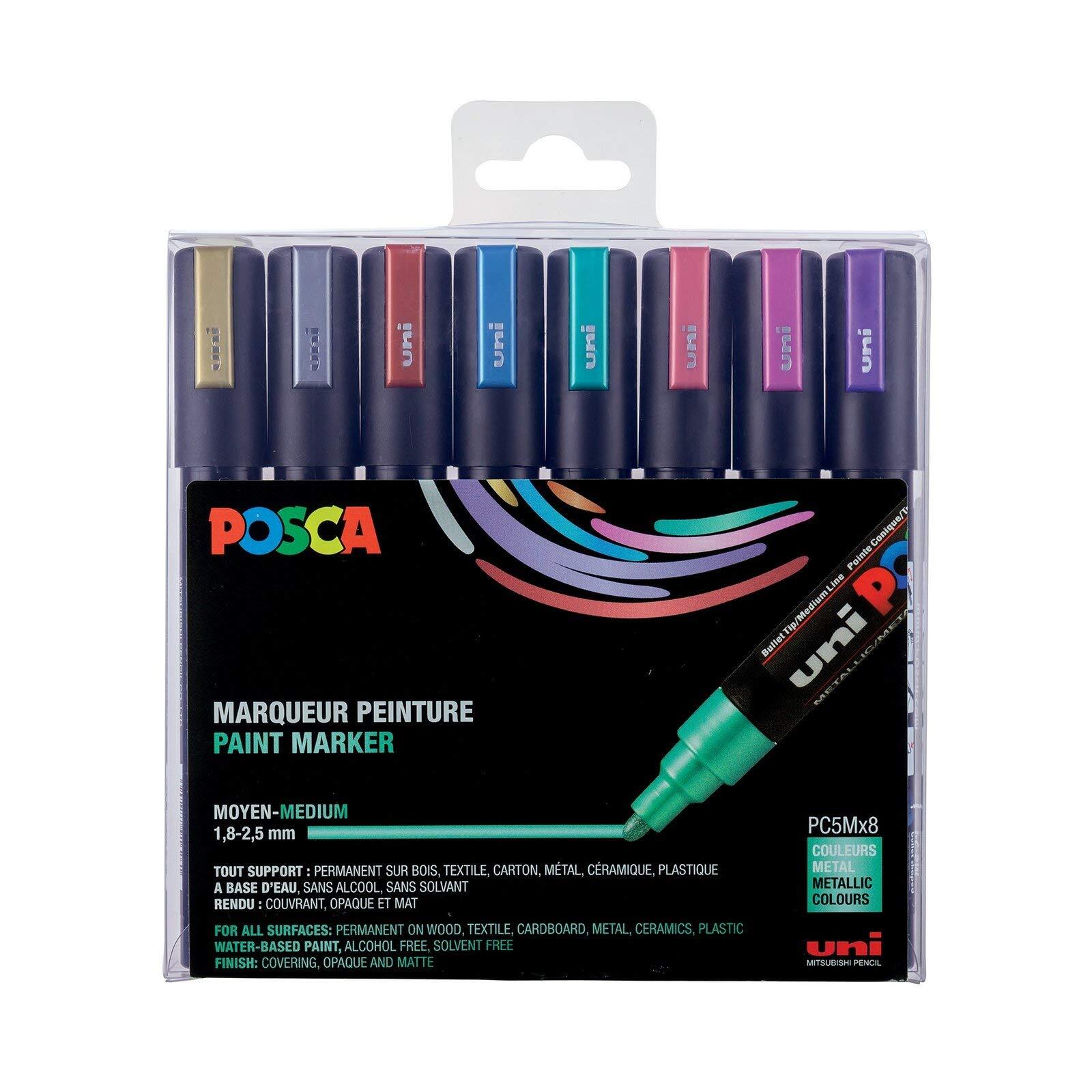 Posca PC5M/8METAL09 Marker Pens Box of 8 Assorted Colours Metal colours ...