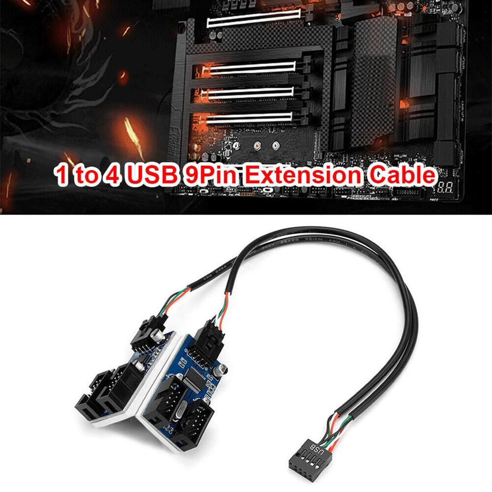 USB 9-Pin Extension Cable 1 to 4 Desktop Motherboard Splitter Adapter ...
