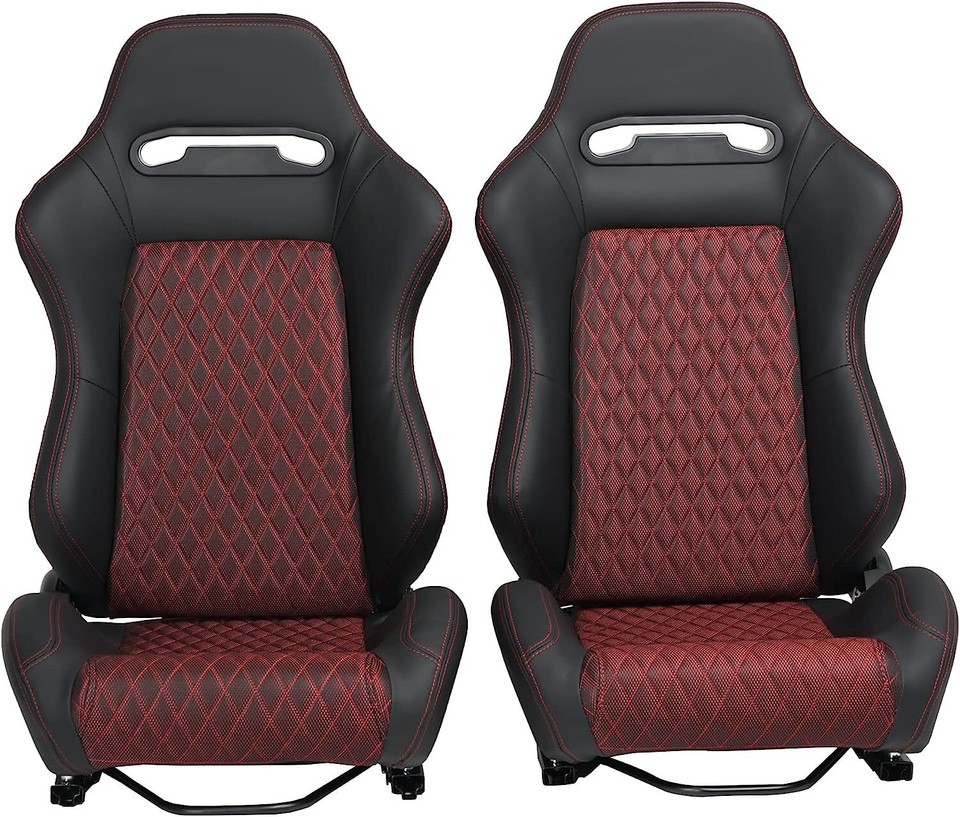 Universal Set of 2 Racing Seats Pair Black Leather Reclinable Bucket ...