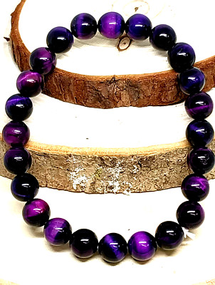 PURPLE TIGER EYE Gemstone Bracelet Natural Crystal Stone Chakra 8mm ...