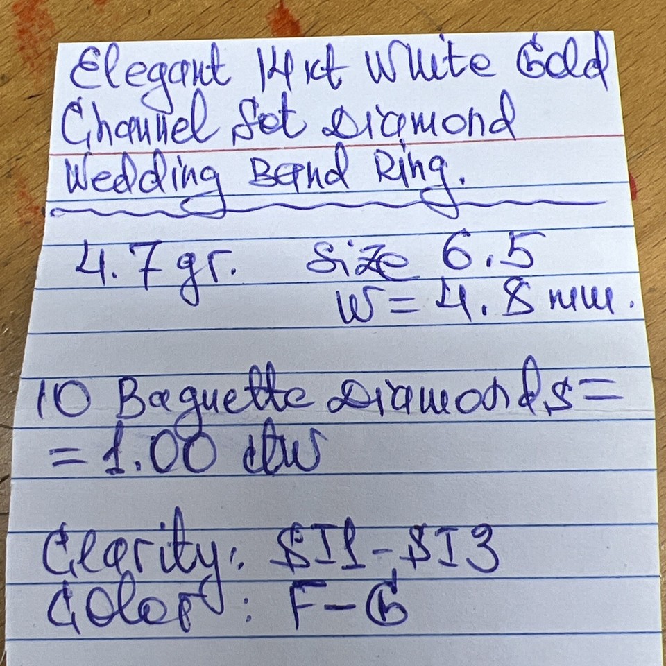 14K White Gold Channel Set 1.00CT Diamond (SI,F) Wedding Band Ring 4.7g ...