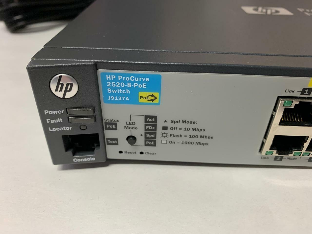 HP 2520-8-POE SWITCH J9137A J9137-60001 8 PORT 10/100 W/ POWER SUPPLY ...