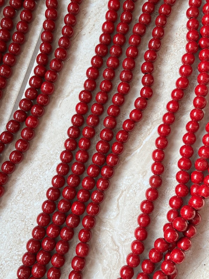 5 Strands of Red Wood Wooden Bead Cranberry Christmas Tree Garland 9 ft ...