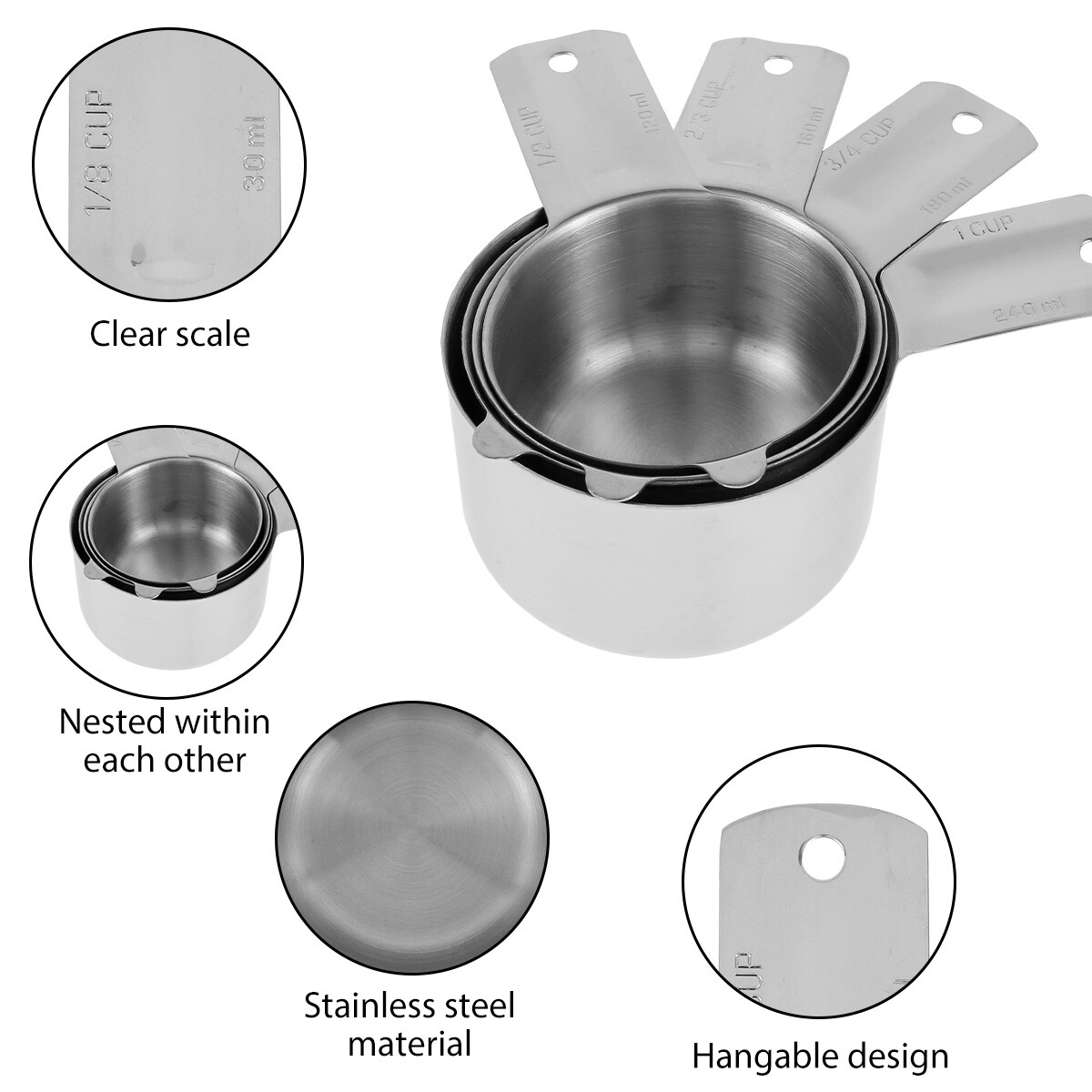 7Pcs Measuring Cups Set Stainless Steel Measuring Cups Stackable ...