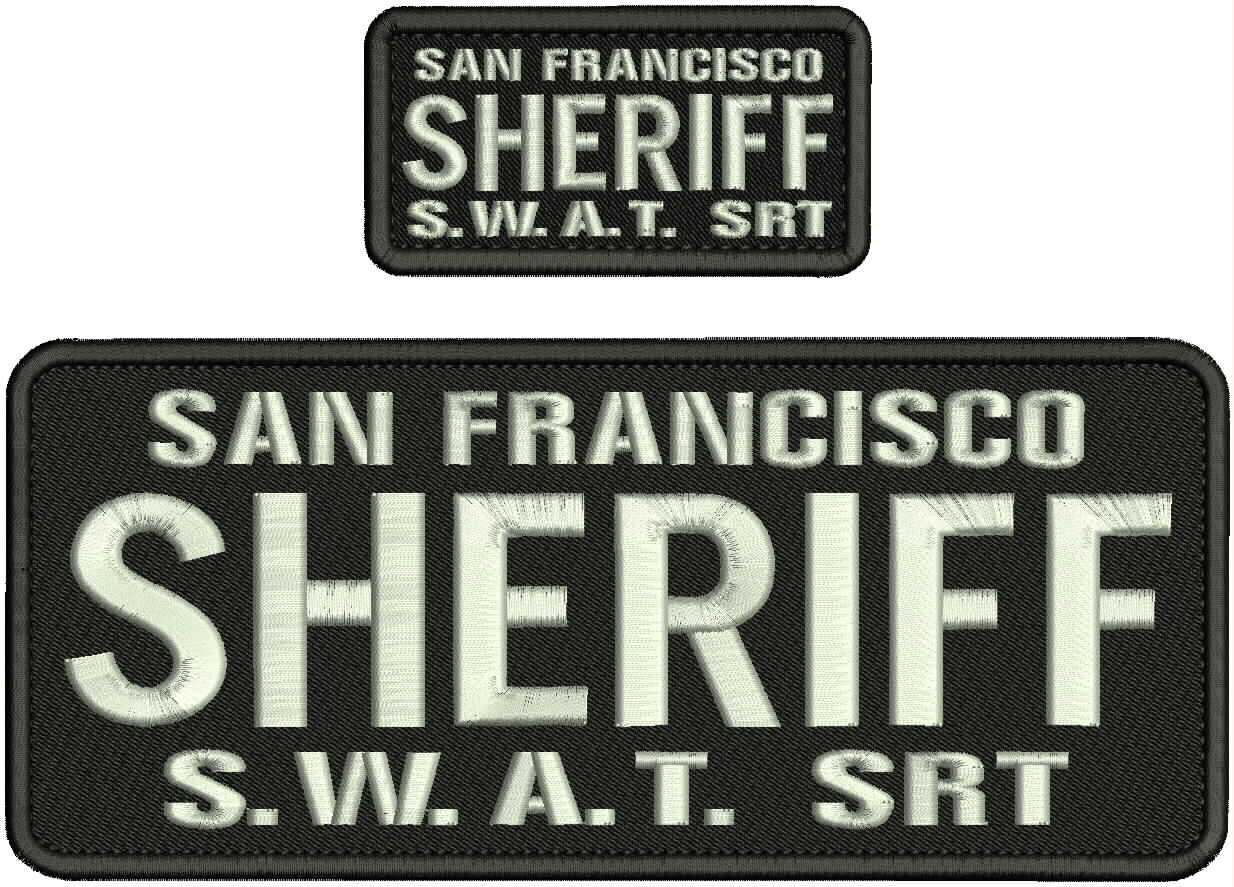 S F C SHERIFF SWAT SRT EMBROIDERY PATCH 4X10 AND 2X4 HOOK ON BACK BLK ...