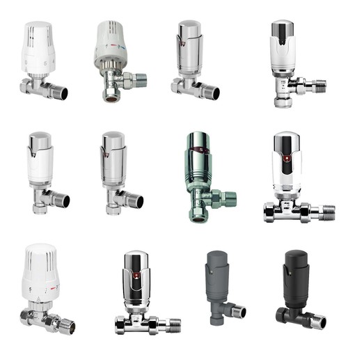 Thermostatic TRV Radiator Valves 1/2" x 15mm Angled/Corner/Straight Rad ...