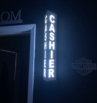 CASHIER Lighted LED Sign. 18 inch. Aluminum. 120V w/ Remote & Bluetooth ...