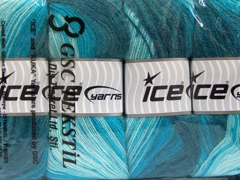 LOT OF 4 Ice ANGORA ACTIVE Yarn #58016 TURQUOISE SHADES Fine ANGORA ...