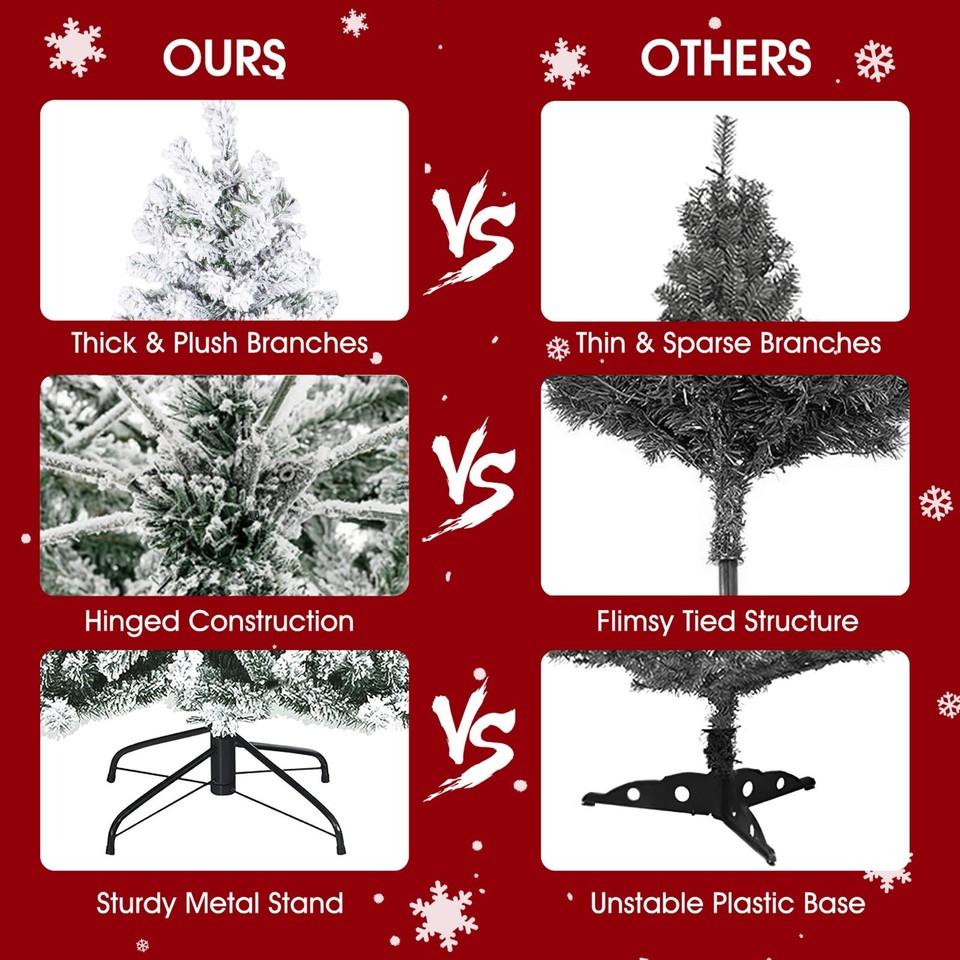 iFanze 6ft Pre-Lit Snow Flocked Christmas Tree with 1000 Tips 250 Warm ...