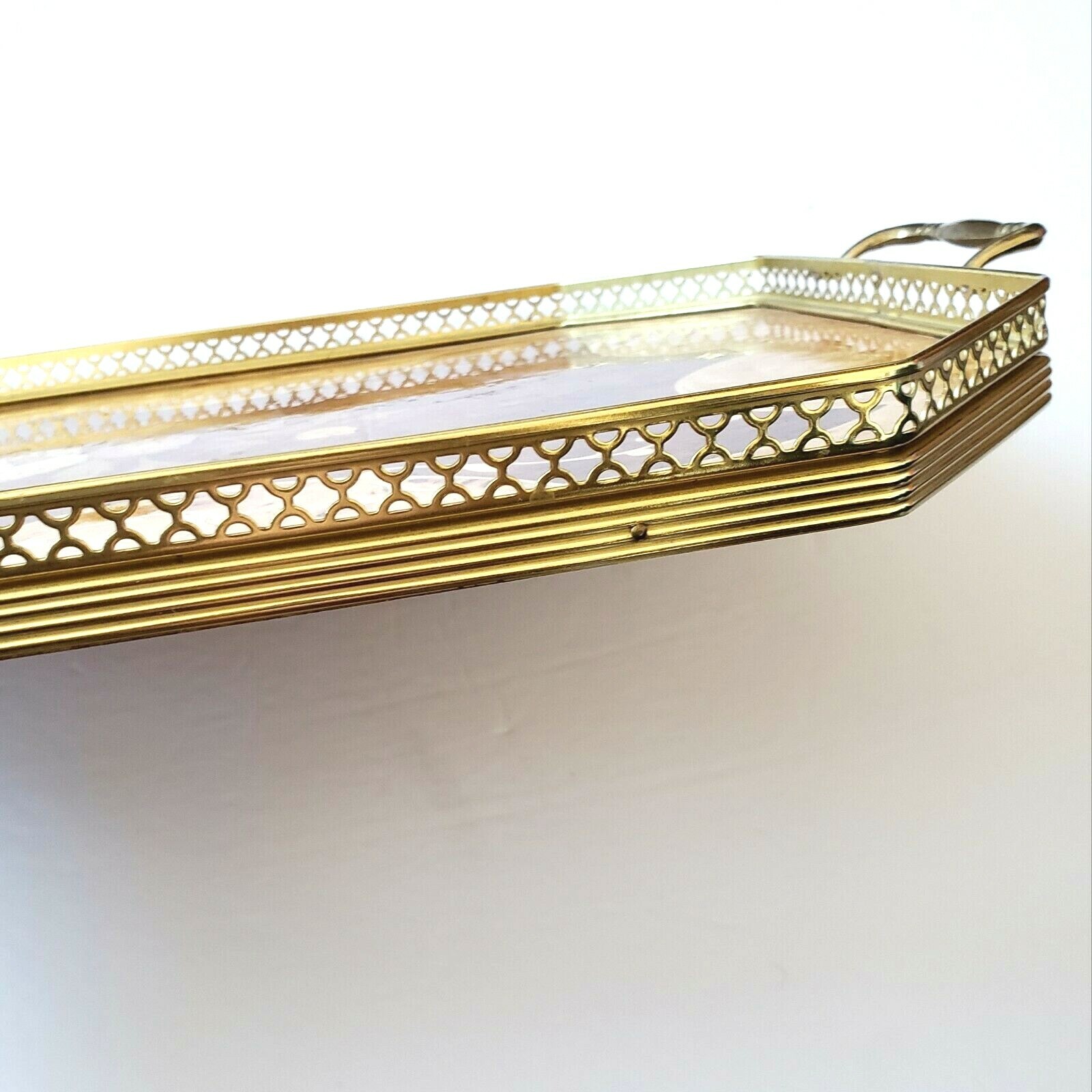 Vintage Birks? Marquetry Brass Tray Wood Inlay Tea Mid Century ...