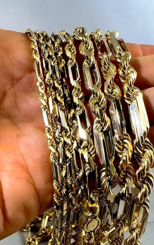 14K Two Tone Gold SOLID Milano Figaro Rope Chain Necklace Diamond Cut ...
