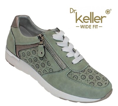 Womens Dr Keller Green Wide E Fit Lace Up Trainers Ladies Casual ...