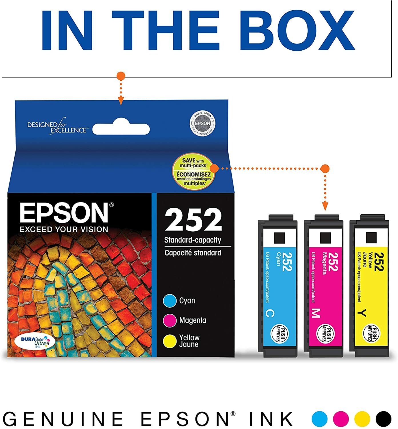 Original Epson 252XL or T252 Ink Cartridge Black /Color for WF-3620 ...